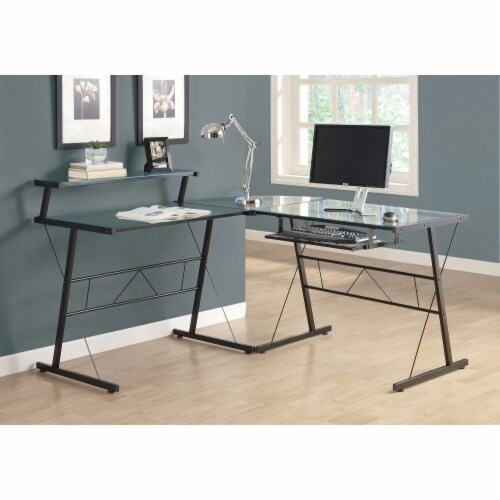 Home Office Corner L Shape Work Laptop Metal Tempered Glass Black Clear 1 Smith s Food and Drug