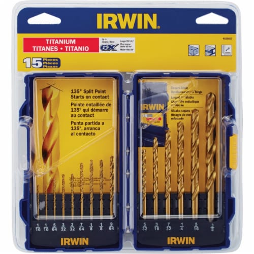 Irwin 15 Piece Titanium Coated HHS Metal Drill Bit Set 1 16 In. thru 3 8 In. 1 16In.thru3 8In. Smith s Food and Drug