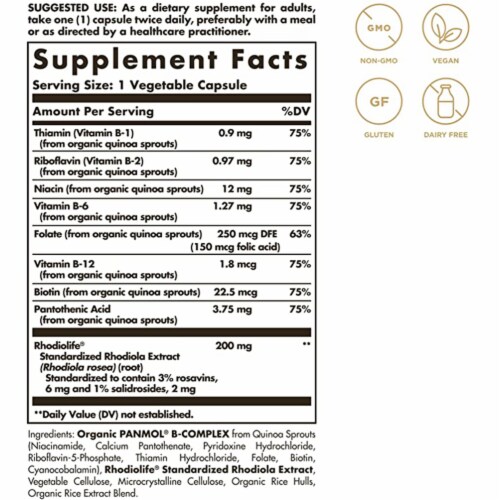 Solgar Daily Stress Support With Rhodiola And B Complex 30 Vegetable