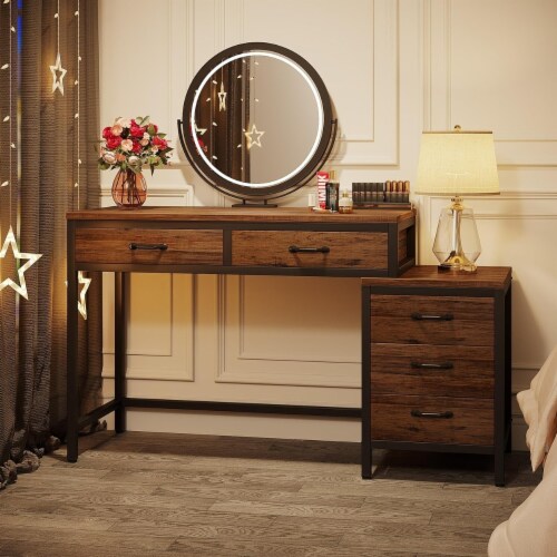 Tribesigns Vanity Desk With 5 Drawers Compact Makeup Table Rustic Brown Black Brown 1 unit Gerbes Super Markets