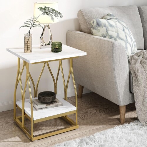 Tribesigns Faux Marble Side Table Gold Modern 2 Tier Accent Table For Living Room 1Pc 1pc Mariano s