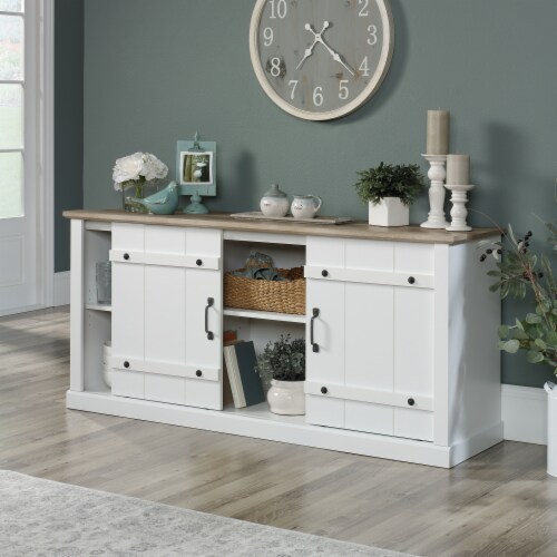 Sauder Select White Farmhouse TV Stand with Oak Accent 1 Pay Less Super Markets