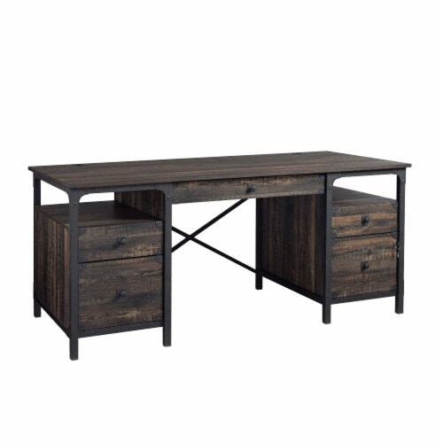 Sauder Steel River Industrial Desk with Drawers in Carbon Oak 1 King Soopers
