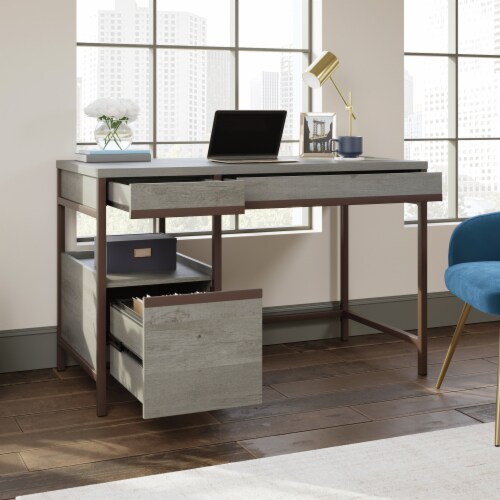 Sauder Manhattan Gate Single Pedestal Desk in Mystic Oak 1 QFC
