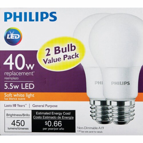 Philips 40W Equivalent Soft White A19 Medium LED Light Bulb (2-Pack ... Philips 40W Equivalent Soft White A19 Medium LED Light Bulb (2-Pack ...