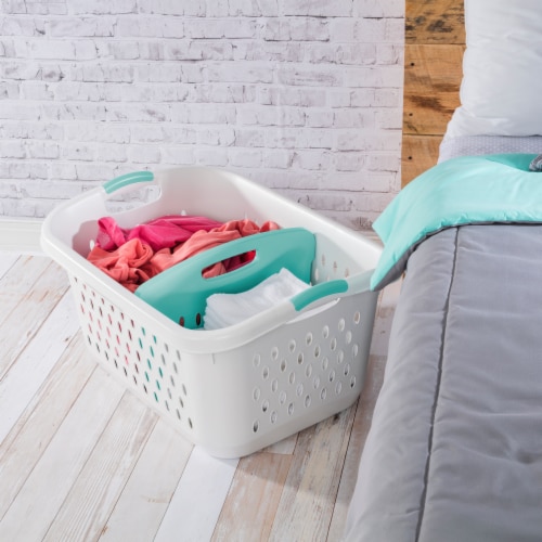 Sterilite Bushel Divided Laundry Basket with Divider - White/Aqua ... Sterilite Bushel Divided Laundry Basket with Divider - White/Aqua ...