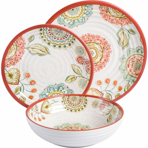 Laurie Gates Brick Floral Ripple 12 Piece Melamine Dinnerware Set in Red 1 Each Smith s Food and Drug