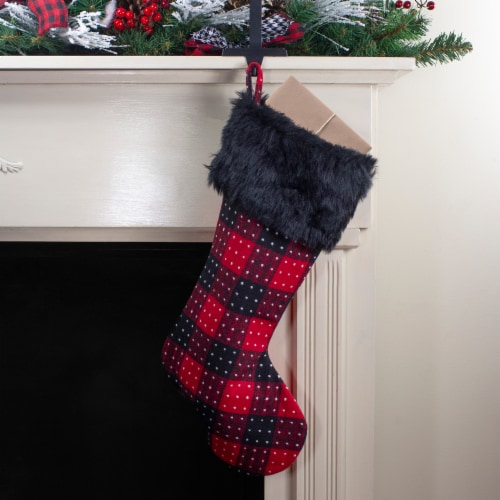 Northlight 21 5 Red And Black Plaid With Dots And Faux Fur Cuff