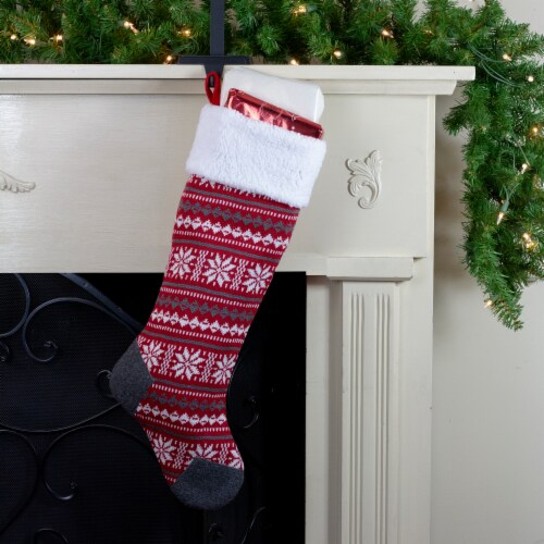 Northlight 23 Red Gray And White Knit Christmas Stocking With High