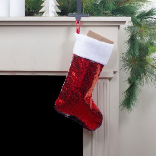 Northlight 19 Red And Silver Sequin Christmas Stocking With White Faux