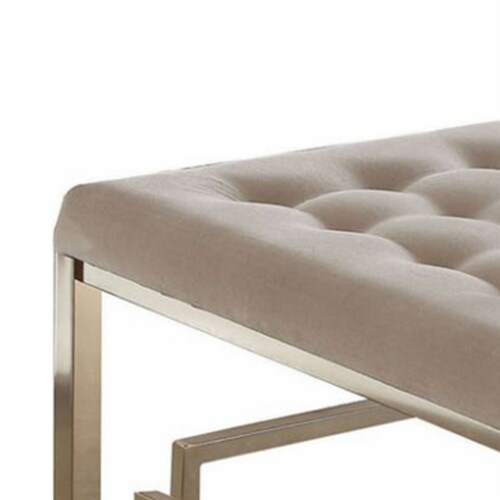 Modern Style Square Shaped Wood And Metal Cocktail Ottoman Gold And