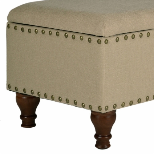 Fabric Upholstered Wooden Storage Bench With Nail Head Trim Large
