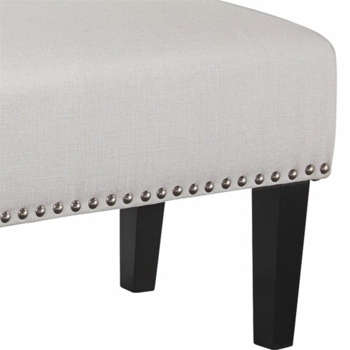 Fabric Upholstered Accent Bench With Nail Head Trim White And Black