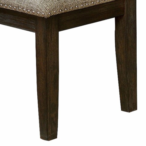Fabric Upholstered Bench With Nailhead Trim And Tapered Legs Gray And