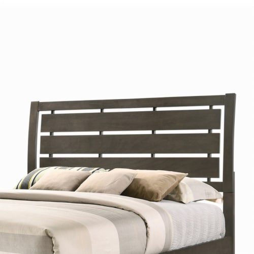 Transitional Wooden Queen Size Bed With Slatted Style Headboard, Gray ... Transitional Wooden Queen Size Bed With Slatted Style Headboard, Gray ...