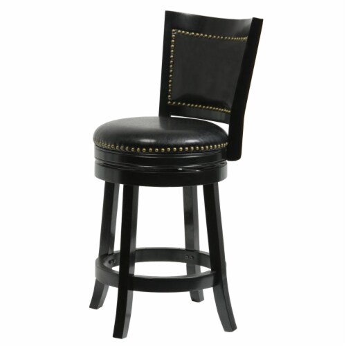 Nailhead Trim Round Leatherette Counter Stool With Flared Legs Black