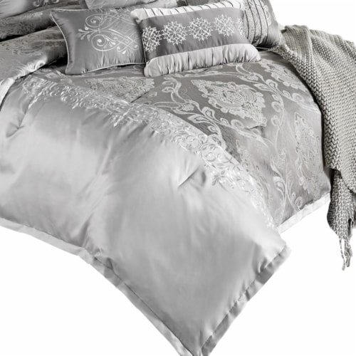 12 Piece Queen Polyester Comforter Set With Medallion Print Platinum