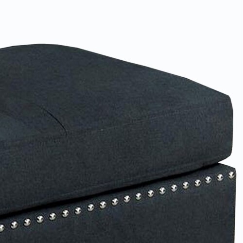Nailhead Trim Fabric Upholstered Ottoman With Box Cushion Seat Dark