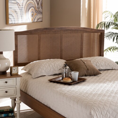 Baxton Studio Marieke Ash Wanut Finished Wood and Synthetic Rattan King Size Headboard King Fred Meyer