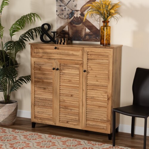 Baxton Studio Coolidge Modern Oak Brown Finished Wood 3 Door Shoe Storage Cabinet With Drawer One Size City Market