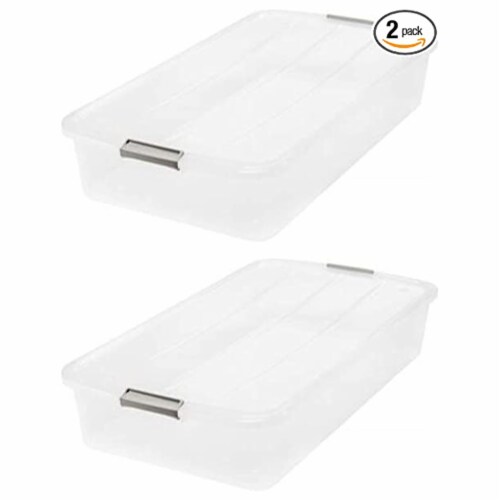 Iris Usa Underbed Buckle Up 50 Quart Plastic Storage Container Clear