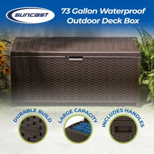 Suncast 73 Gallon Waterproof Resin Wicker Outdoor Patio Storage Deck ... Suncast 73 Gallon Waterproof Resin Wicker Outdoor Patio Storage Deck ...