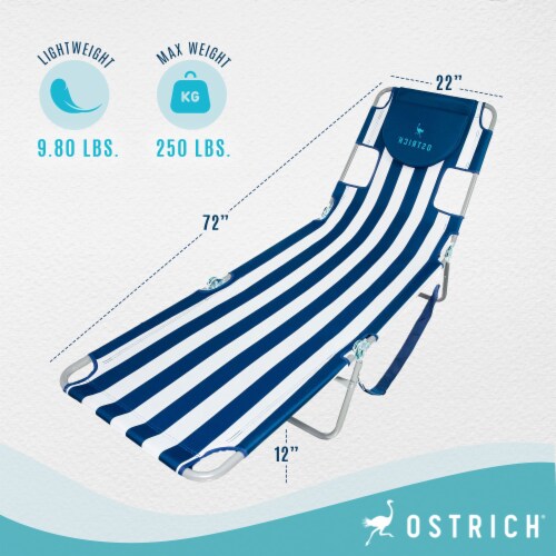 Ostrich chaise lounge folding portable sunbathing beach chair navy stripes store