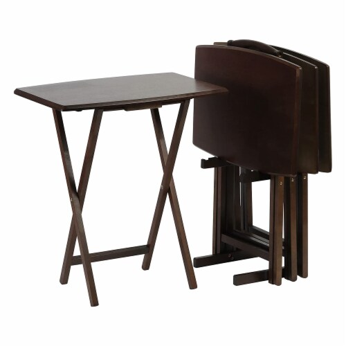 PJ Wood Folding TV Tray Tables with Compact Storage Rack Walnut 10 Piece Set 2 Piece King Soopers
