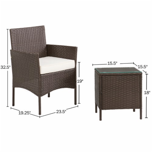Lavish Home 3Pc Outdoor Rattan Patio Furniture Set Brown Cushioned Chairs Table Storage 1 unit Kroger