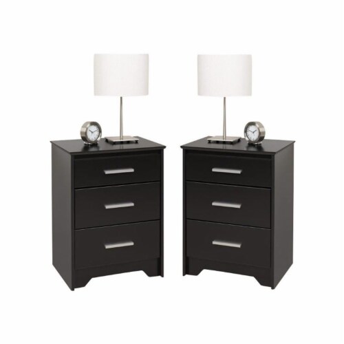 Home Square Tall 3 Drawer Wood Nightstand Set in Black Set of 2 1 Harris Teeter