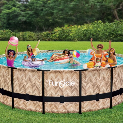Funsicle 16' x 48 Oasis Round Outdoor Above Ground Swim Pool, Oak ... Funsicle 16' x 48 Oasis Round Outdoor Above Ground Swim Pool, Oak ...