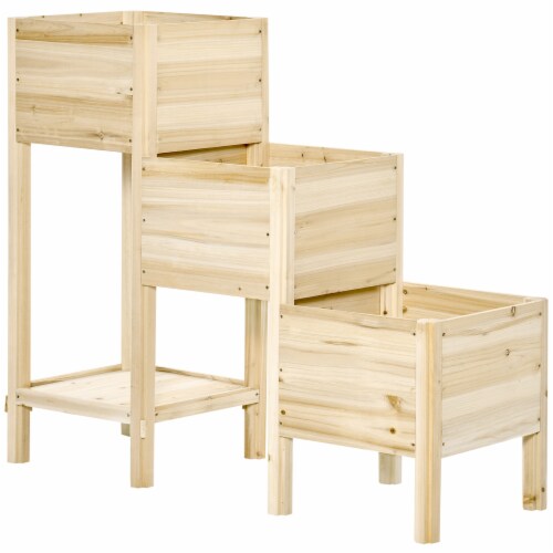 3 Tier Raised Garden Bed W Storage Shelf Elevated Wooden Planter Box