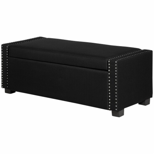 40 Nailhead Trim Upholstered Flip Top Storage Bench Fabric Ottoman