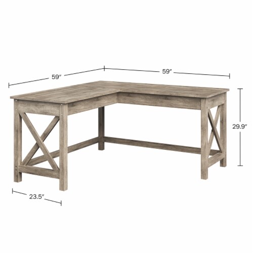 Lavish Home L Shaped Computer Desk Gray Wood 59 Space Saving Corner Desk With X Legs 1 unit Foods Co