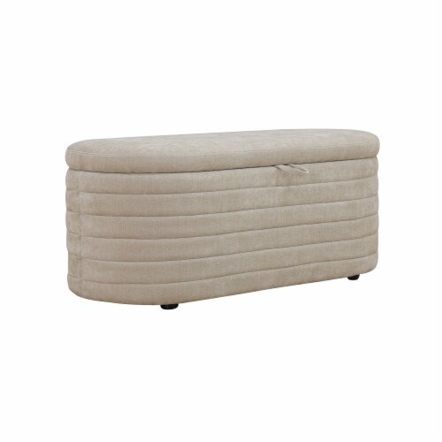 Light Tan Chenille Oval Ottoman with Storage 44 Wx20 Dx18 H Pick n Save