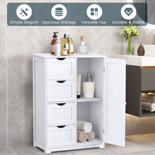 Costway Bathroom Storage Wooden 4 Drawer Cabinet Cupboard 2 Shelves Free Standing White 22 x12 x 32 Fry s Food Stores