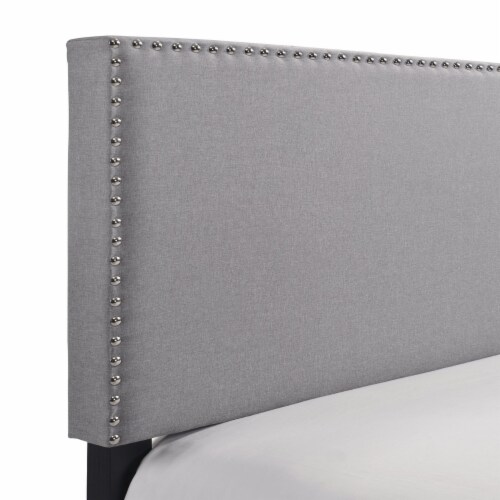 Shirin Full Size Bed Wood Nailhead Trim Upholstered Headboard Gray