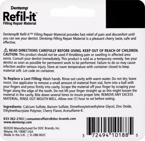 Dentemp® Refil-It™ Cherry Flavored Filling Repair Material, 0.07 oz ... Dentemp® Refil-It™ Cherry Flavored Filling Repair Material, 0.07 oz ...