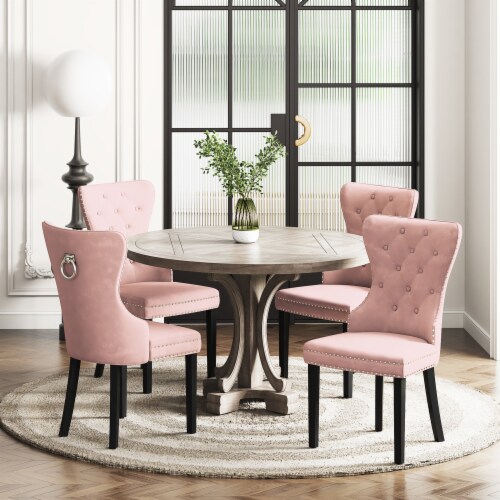 WestinTrends Upholstered Tufted Dining Chairs Set of 4 Velvet Pink 1 Set QFC