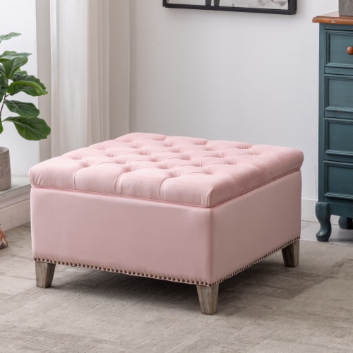 Pink tufted storage ottoman store