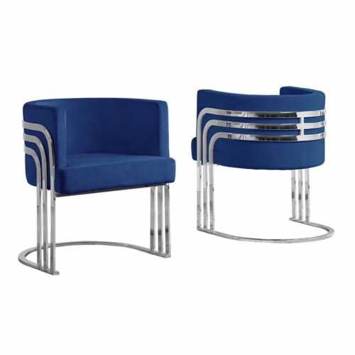 Navy Blue Velvet Accent Barrel Leisure Chair with Silver Chrome Legs 1 Fry s Food Stores
