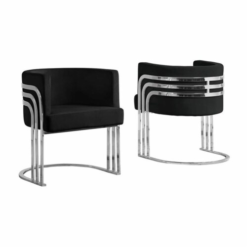 Black Velvet Accent Barrel Leisure Chair with Silver Chrome Legs 1 Foods Co