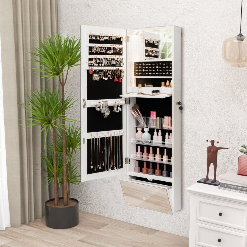 Slickblue Wall Mounted Jewelry Armoire Organizer with Full Length Frameless Mirror White Unit 01 Fred Meyer