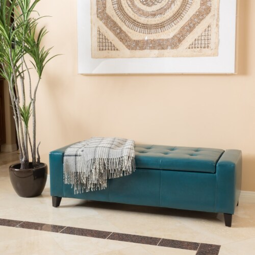 Teal leather storage ottoman store