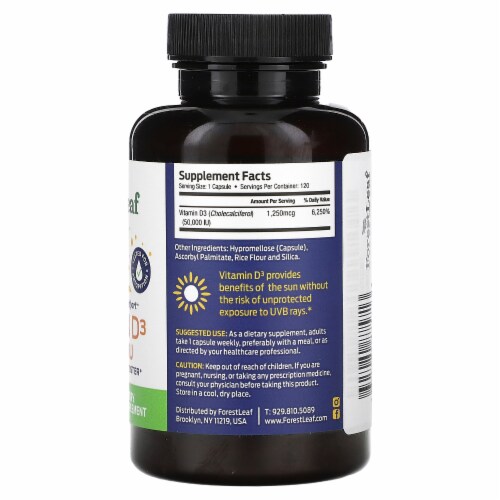 Forest Leaf Vitamin D3 1 250 Mcg 50 000 Iu 120 Vegetable Capsules
