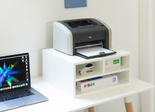Printer Stand Shelf Wood Office Desktop Compartment Organizer White White Gerbes Super Markets