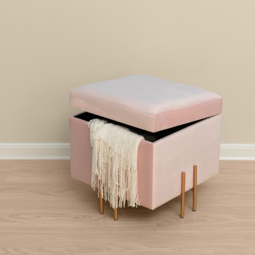 Square Velvet Storage Ottoman with Rose Gold Legs Pink Pink Fry s Food Stores