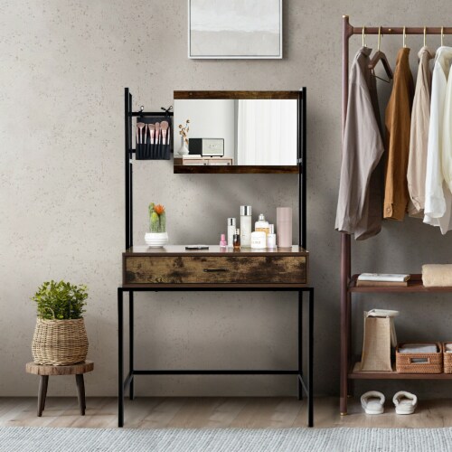 Slickblue Industrial Vanity Table with 3 Height Adjustable Mirror Bag Brown 1 Unit King Soopers