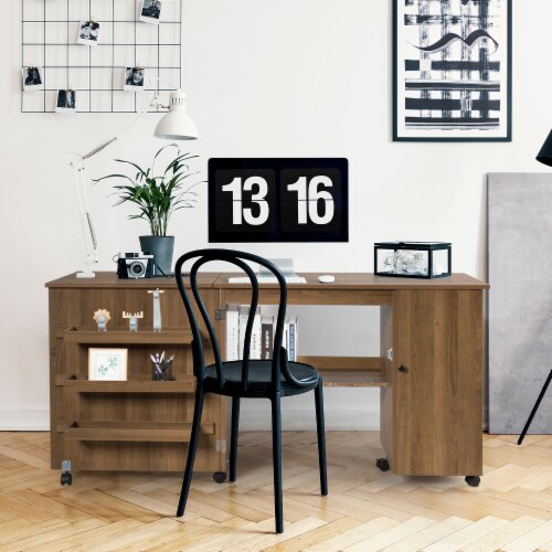 Slickblue Folding Sewing Table Shelves Storage Cabinet Craft Cart with Wheels Natural 1 Unit Fred Meyer
