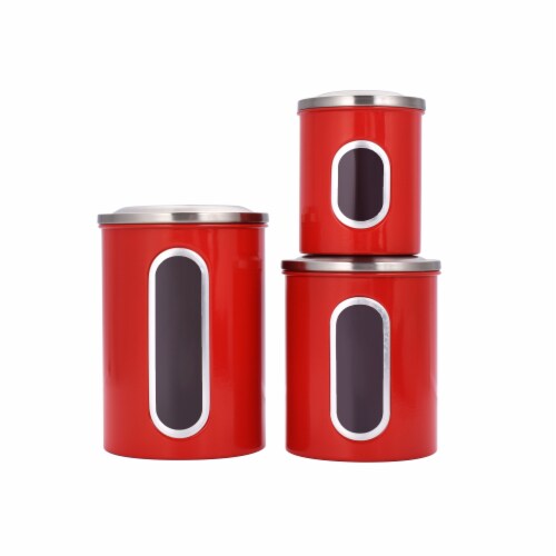 3 Piece Stainless Steel Canister Set In Red Finish 1 Unit Frys Food Stores